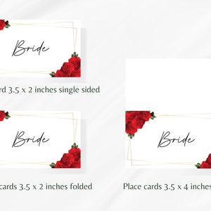 Red and Gold Place Card Template, Wedding Red Roses & Gold Border Name ...