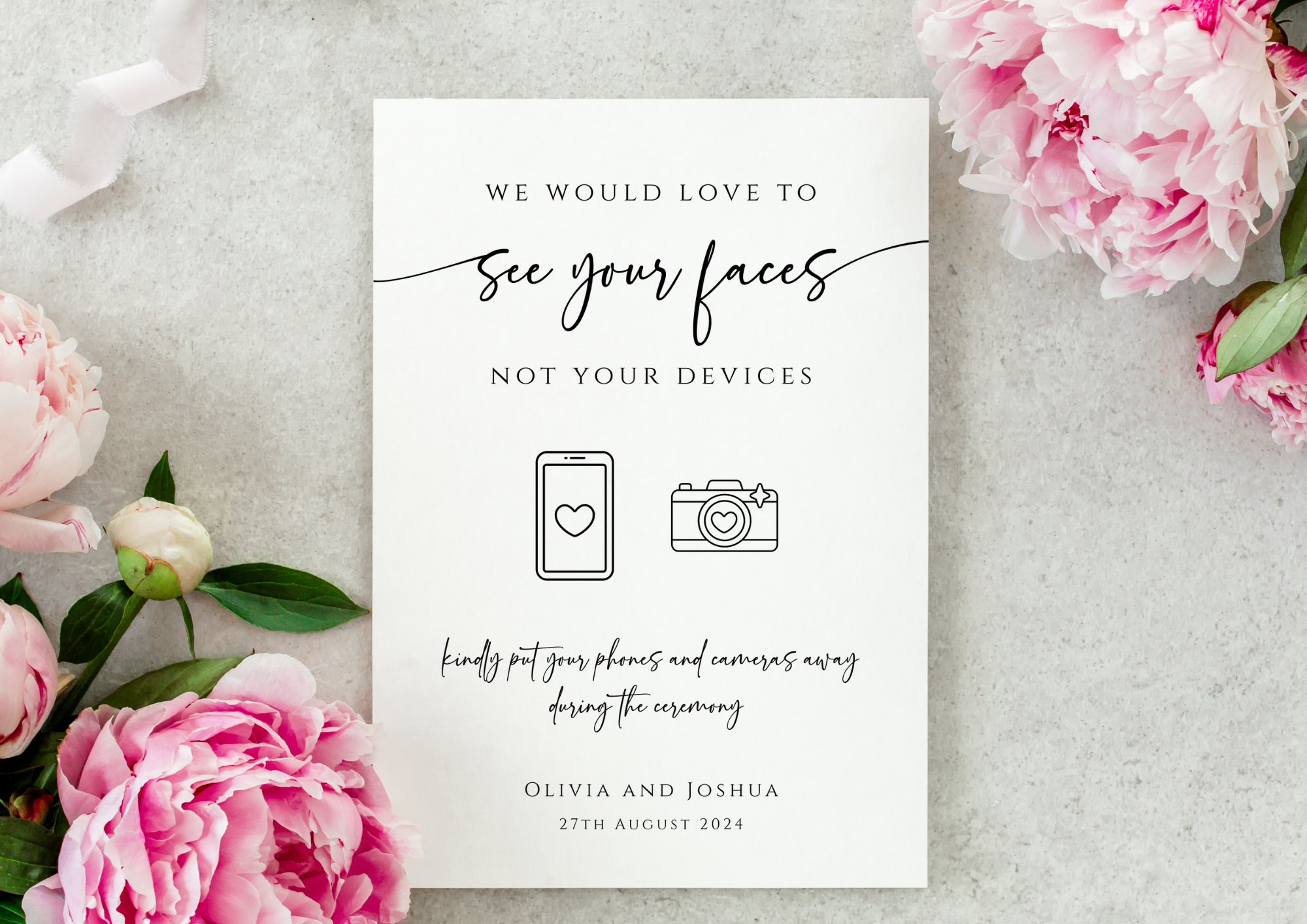 Wedding No Devices Sign Template, Modern Unplugged Ceremony Printable ...