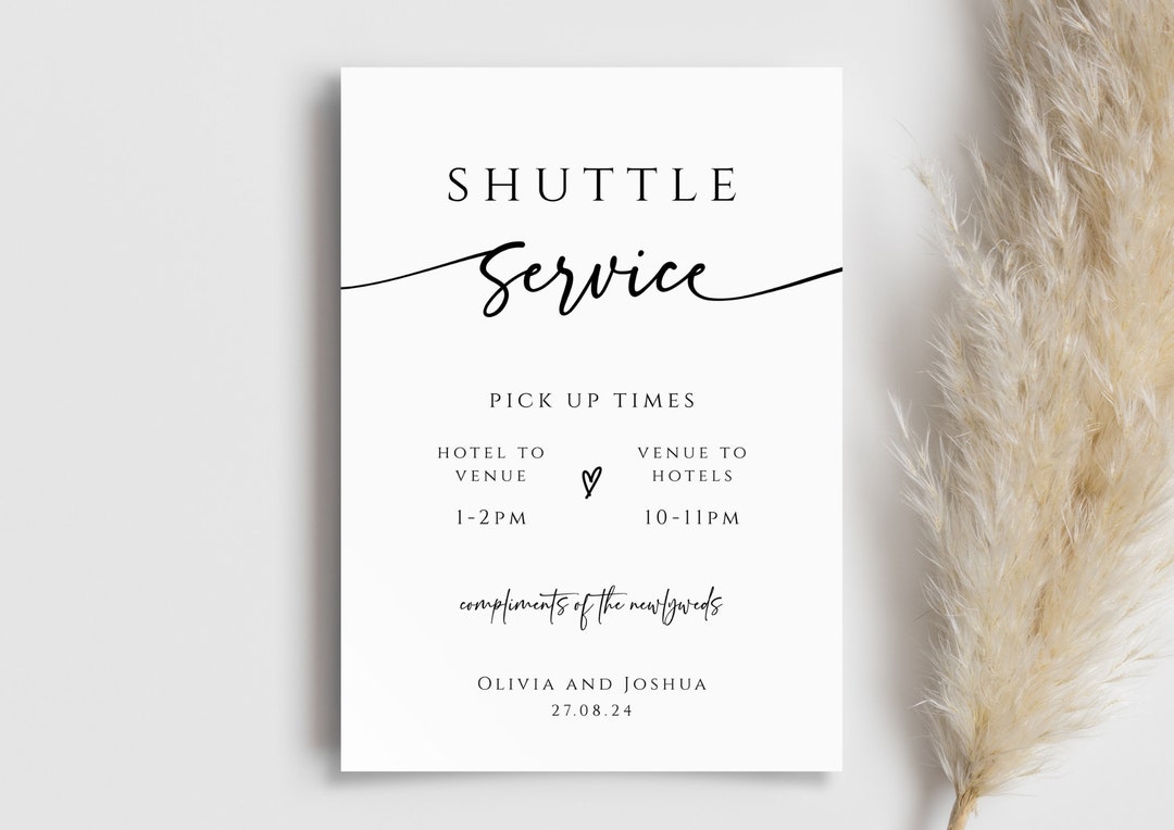 Wedding Shuttle Sign Template, Modern Wedding Transportation Printable ...