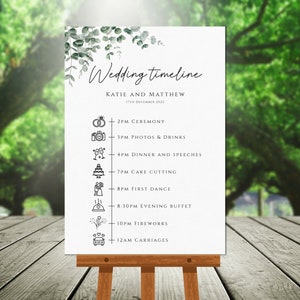 Eucalyptus Wedding Order of the Day Welcome Sign Template With Icons ...
