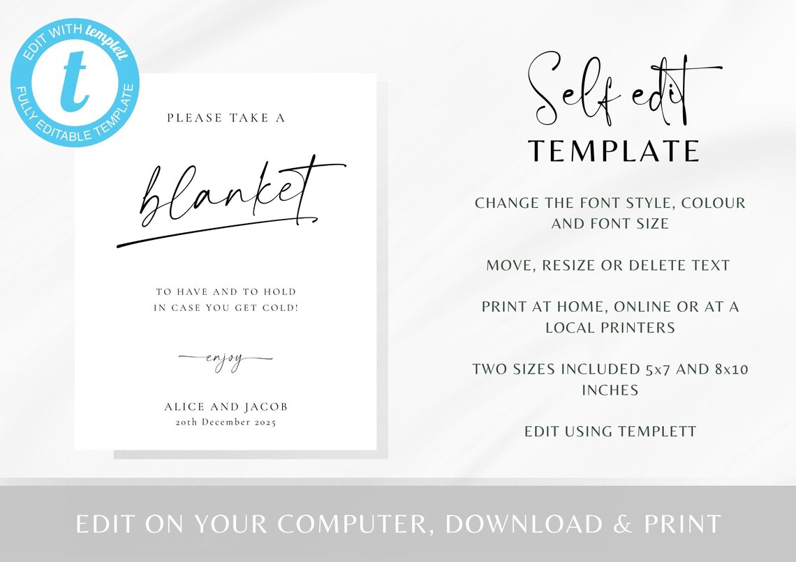 Wedding Blanket Printable Sign Template, Modern Script, Editable to ...