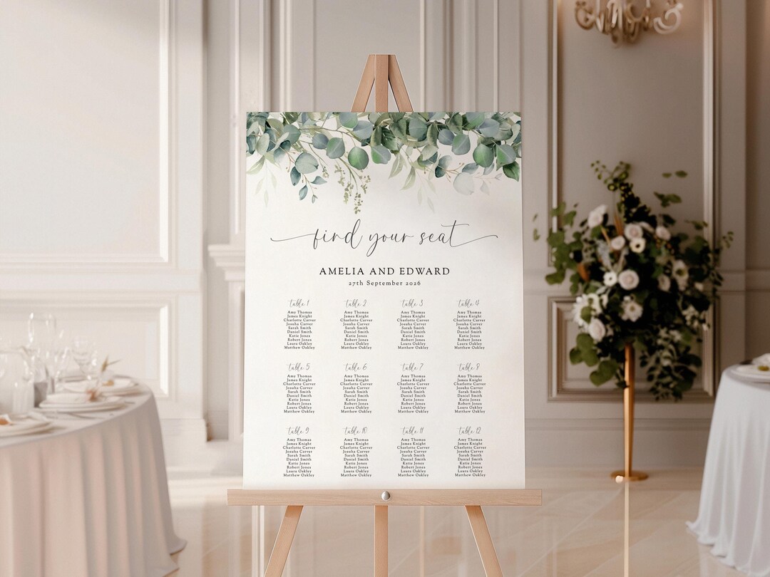 Eucalyptus Wedding Table Plan Template, Editable Seating Chart ...