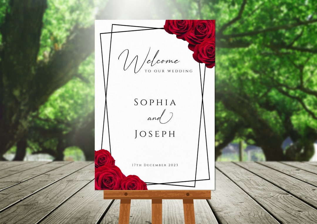 Red Wedding Welcome Sign Template Red Rose and Black Border - Etsy