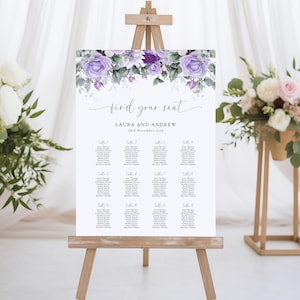Purple Table Plan Template, Wedding Editable Seating Chart Sign, Lilac ...