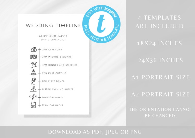 Modern Wedding Timeline Sign Template: Minimalist Order of the Day ...