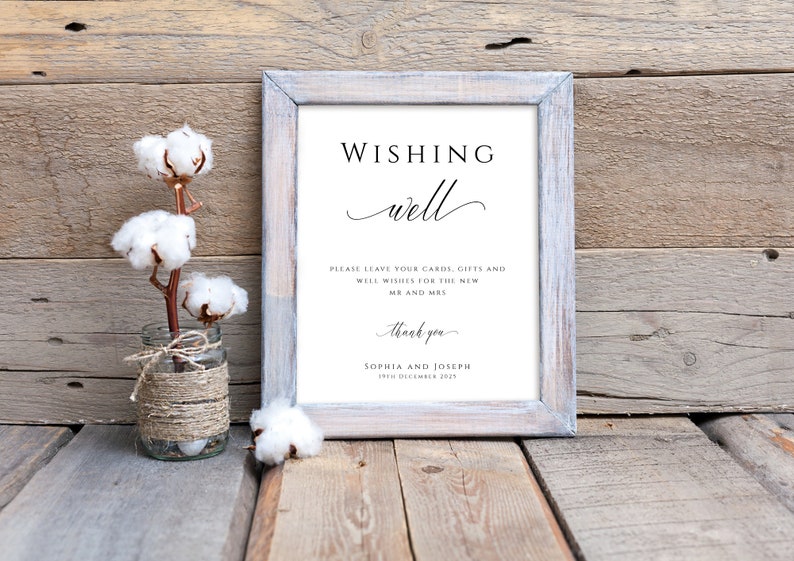 Modern Wishing Well Sign Template Printable, Wedding Script Cards and ...