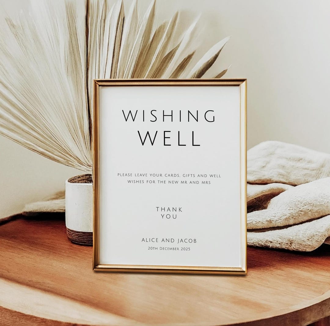 Minimalist Wedding Wishing Well Sign: Black & White Cards and Gifts ...