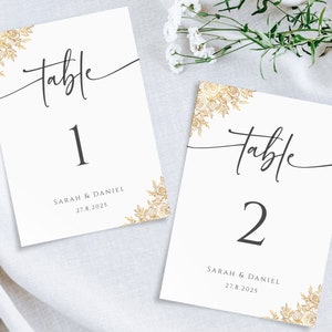 Wedding Table Number Template, Gold Floral Table Number Signs, Diy ...