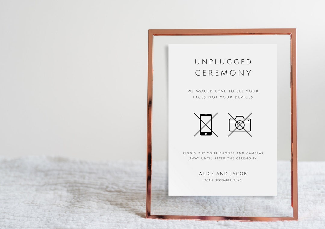 Unplugged Ceremony Printable Sign Template, Editable No Phones or ...