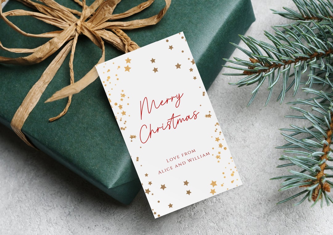 Gold Christmas Gift Tag Template, Printable Red and Gold Christmas ...