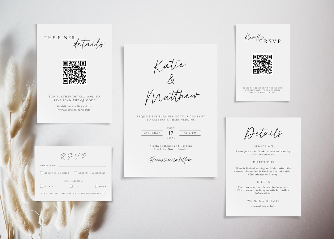 Simple Wedding Invitation Template Set, Minimalist Printable Invite ...