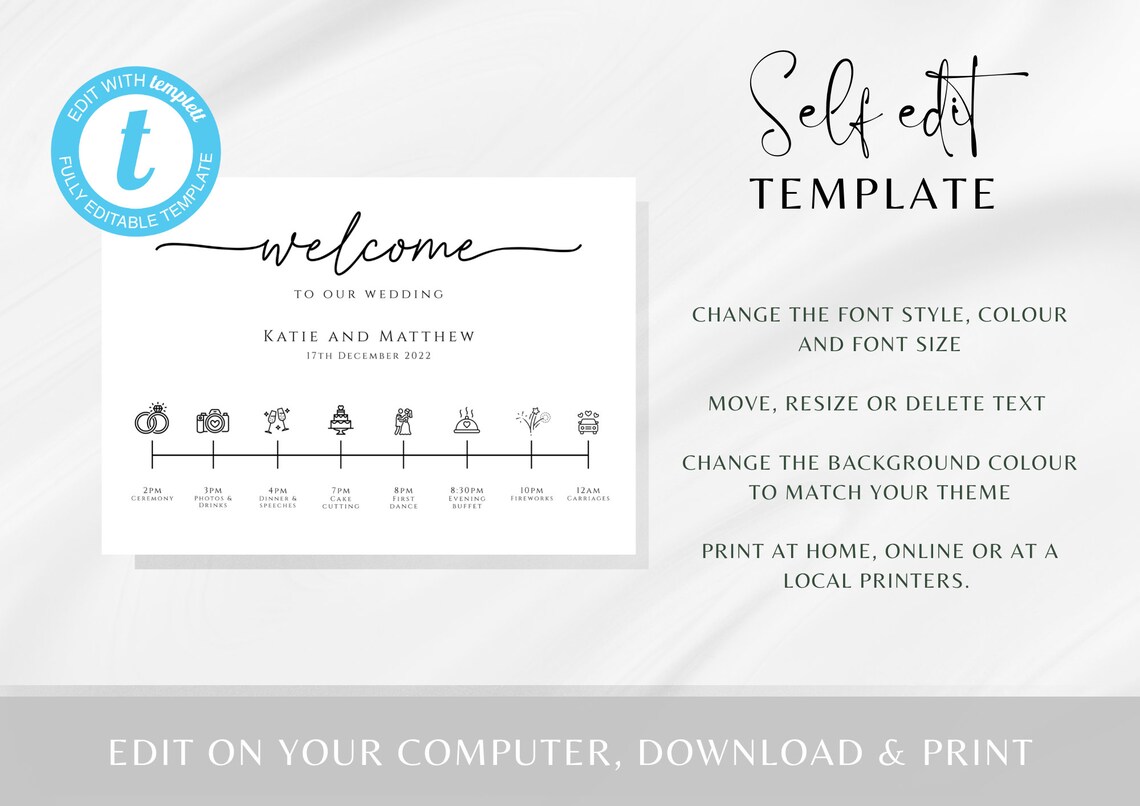 Large Wedding Welcome Timeline Sign Template With Icons - Etsy