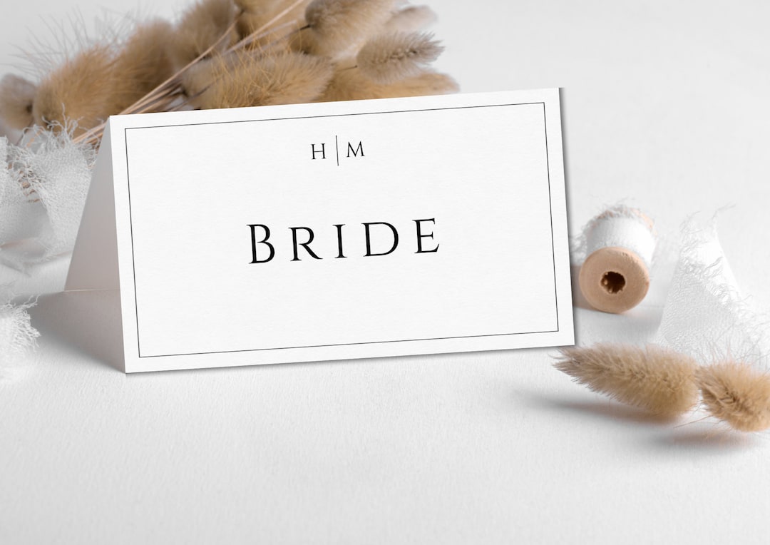 Monogram Place Card Template, Simple Wedding Name Card, Editable Minimalist Wedding Place Cards ...
