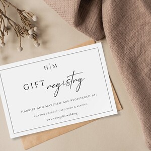 Gift Registry Card Template, Monogram Wedding Registry Enclosure Card ...