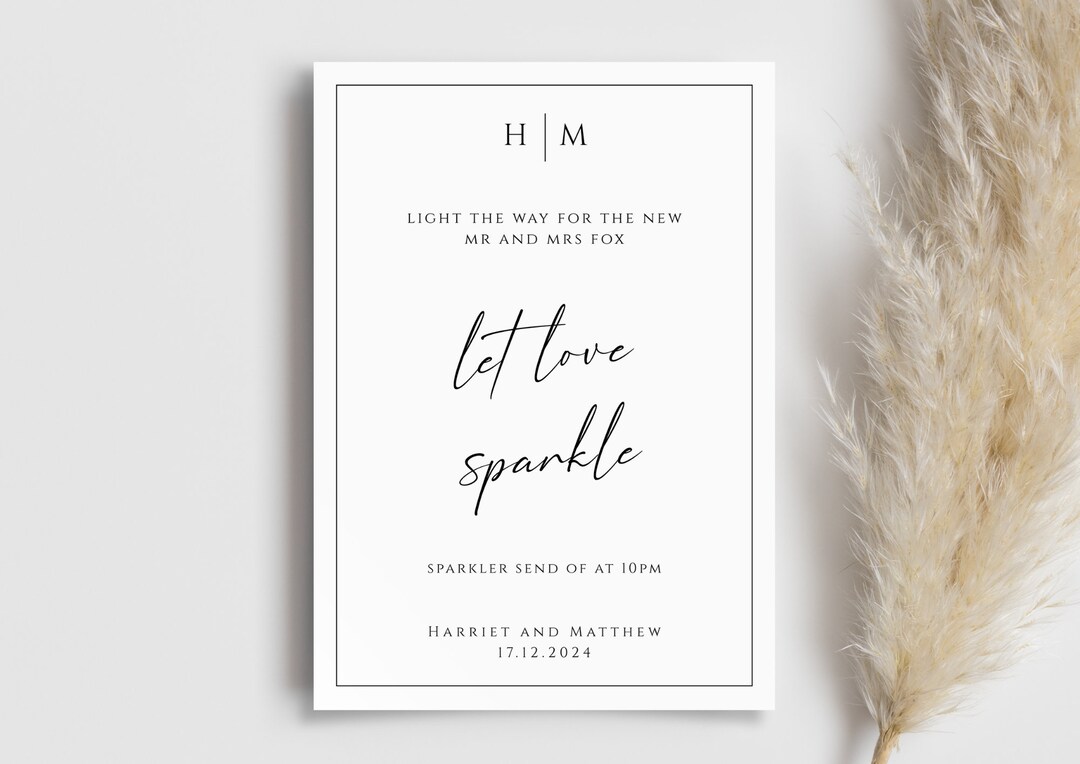 Let Love Sparkle Sign Template, Monogram Wedding Sparkler Sign, Light ...
