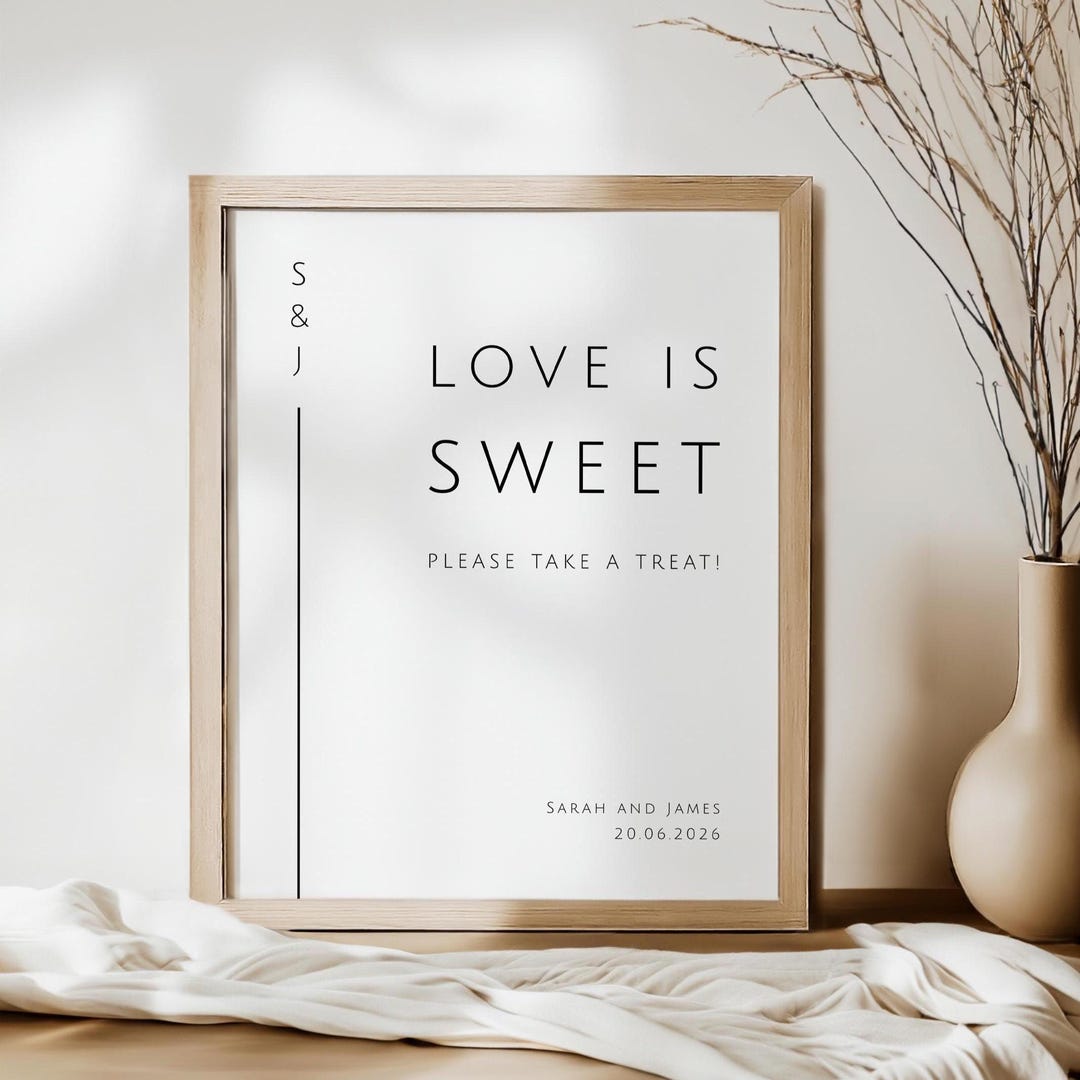 Monogram Love is Sweet Sign Template, Printable Wedding Sweet Cart Sign ...