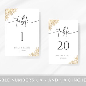 Wedding Table Number Template, Gold Floral Table Number Signs, Diy ...
