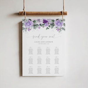 Purple Table Plan Template, Wedding Editable Seating Chart Sign, Lilac ...