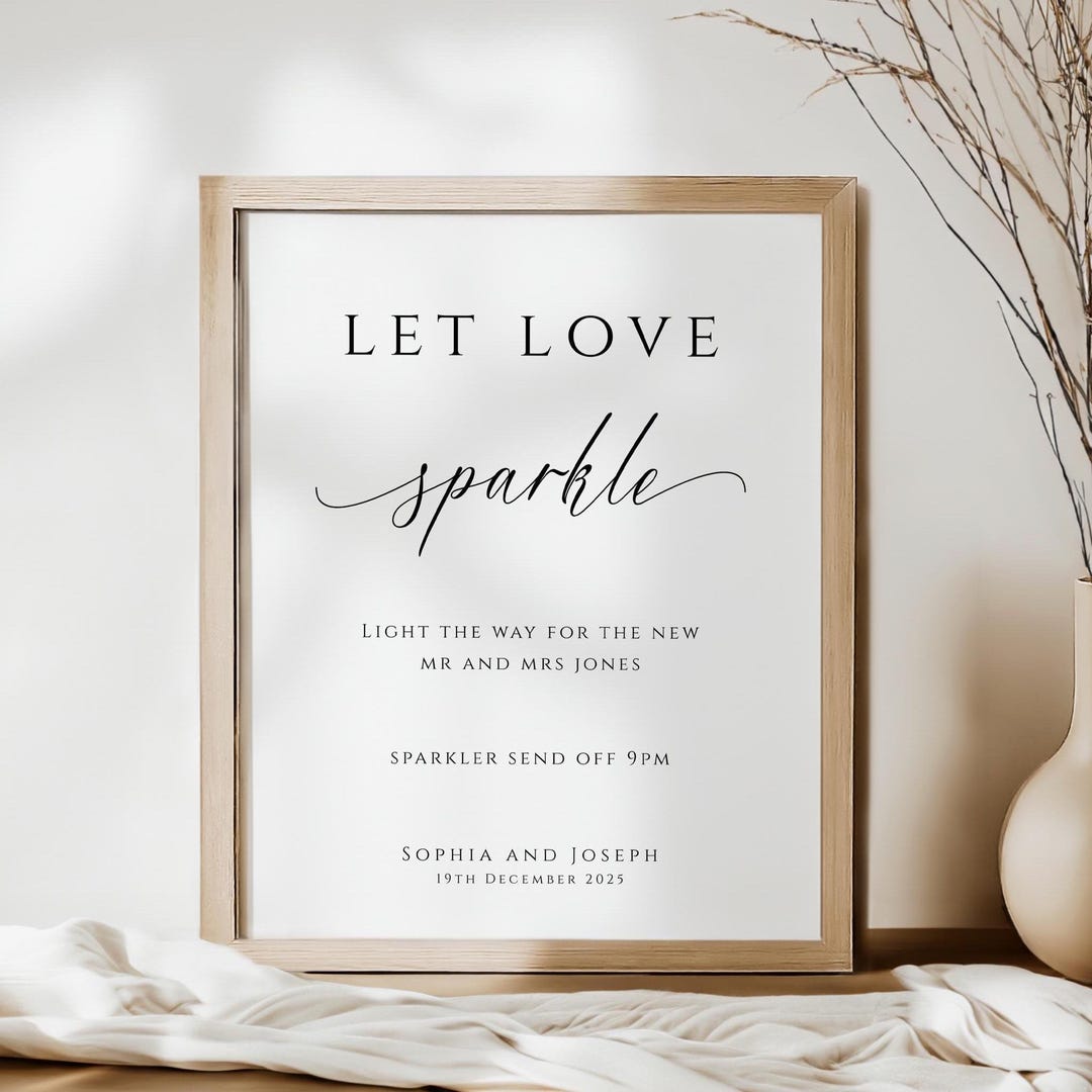 Simple Wedding Sparkler Sign Template, Printable Modern Black & White ...