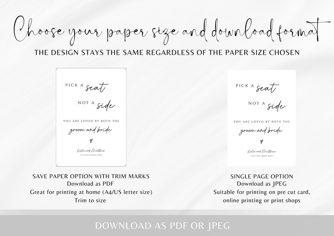 Pick a Seat Not a Side Wedding Sign Template Minimalist Diy - Etsy UK