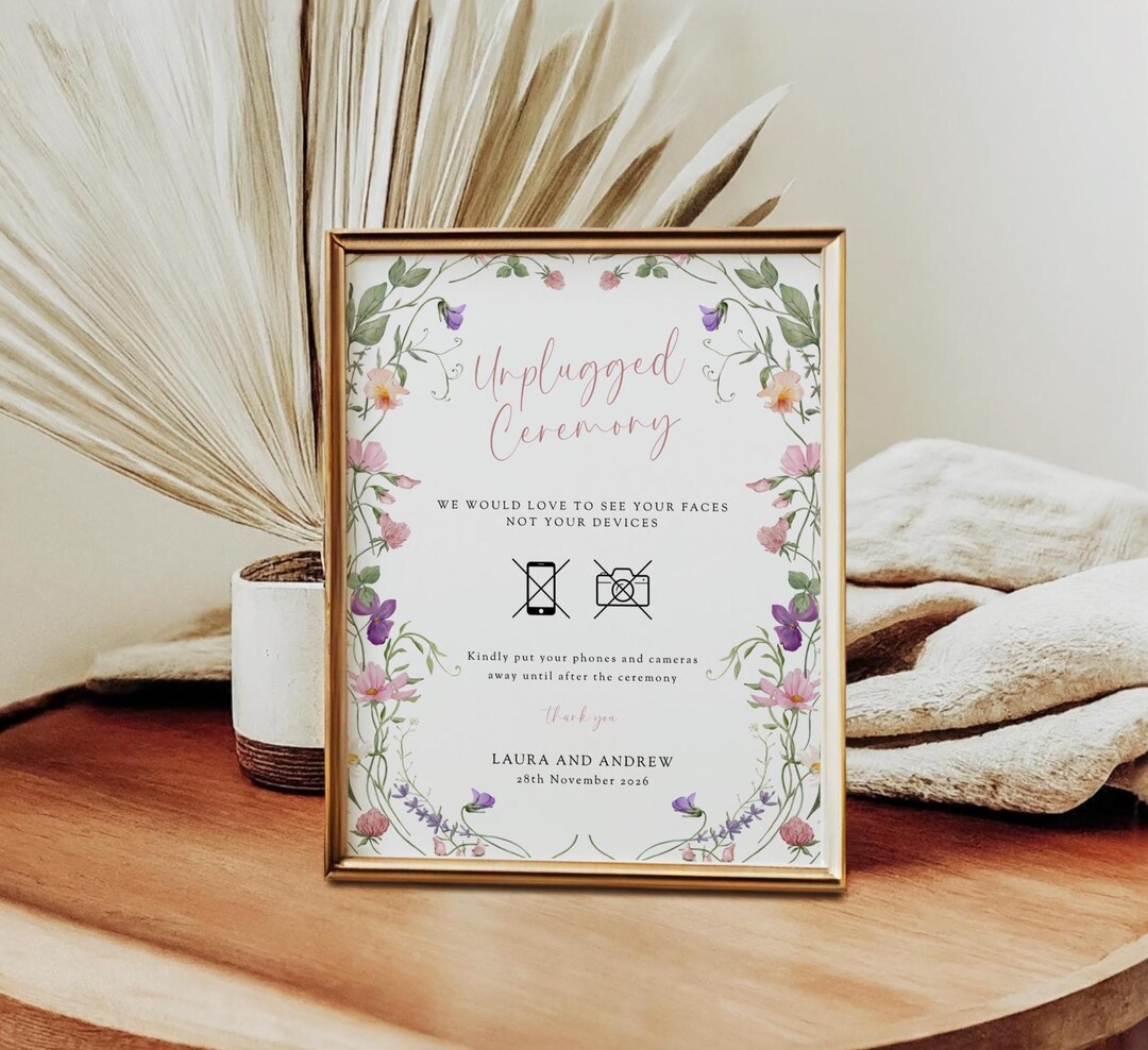Wildflower Unplugged Ceremony Sign Template: Pastel Floral Design With ...