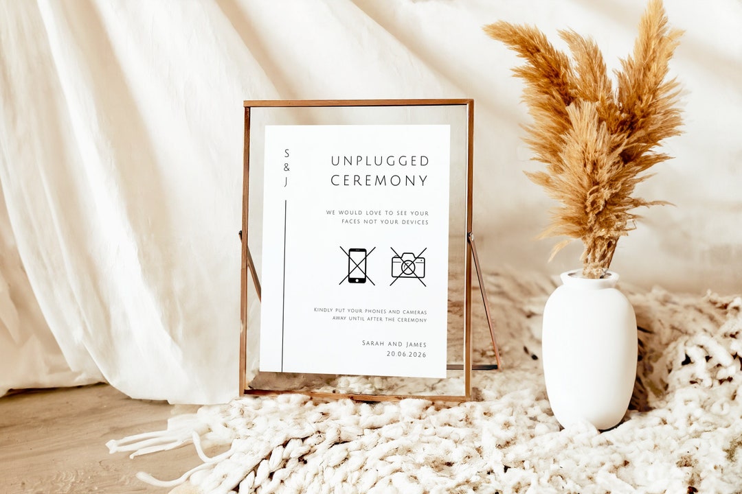 Wedding Unplugged Ceremony Printable Sign Template, Monogram Editable ...
