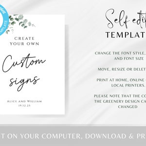 Eucalyptus Wedding Signs Bundle, Diy Wedding Printable Templates ...