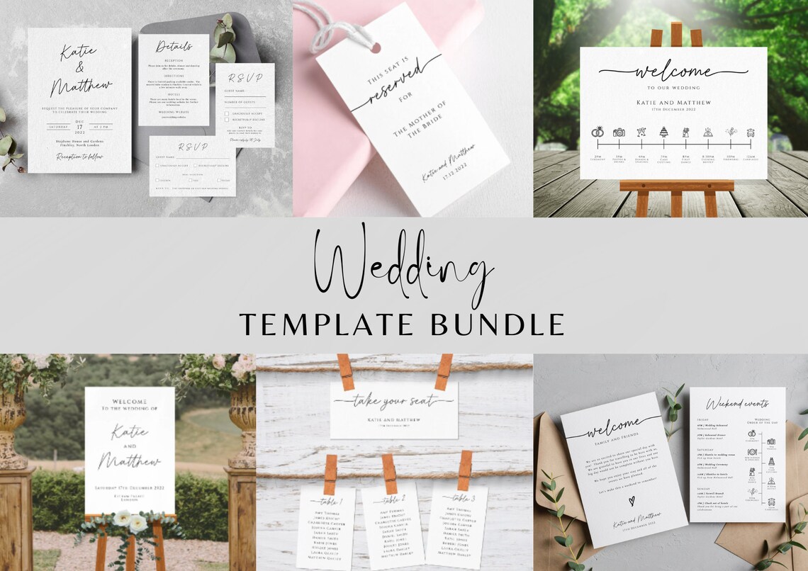Simple Wedding Template Bundle Diy Wedding Stationary Kit - Etsy UK