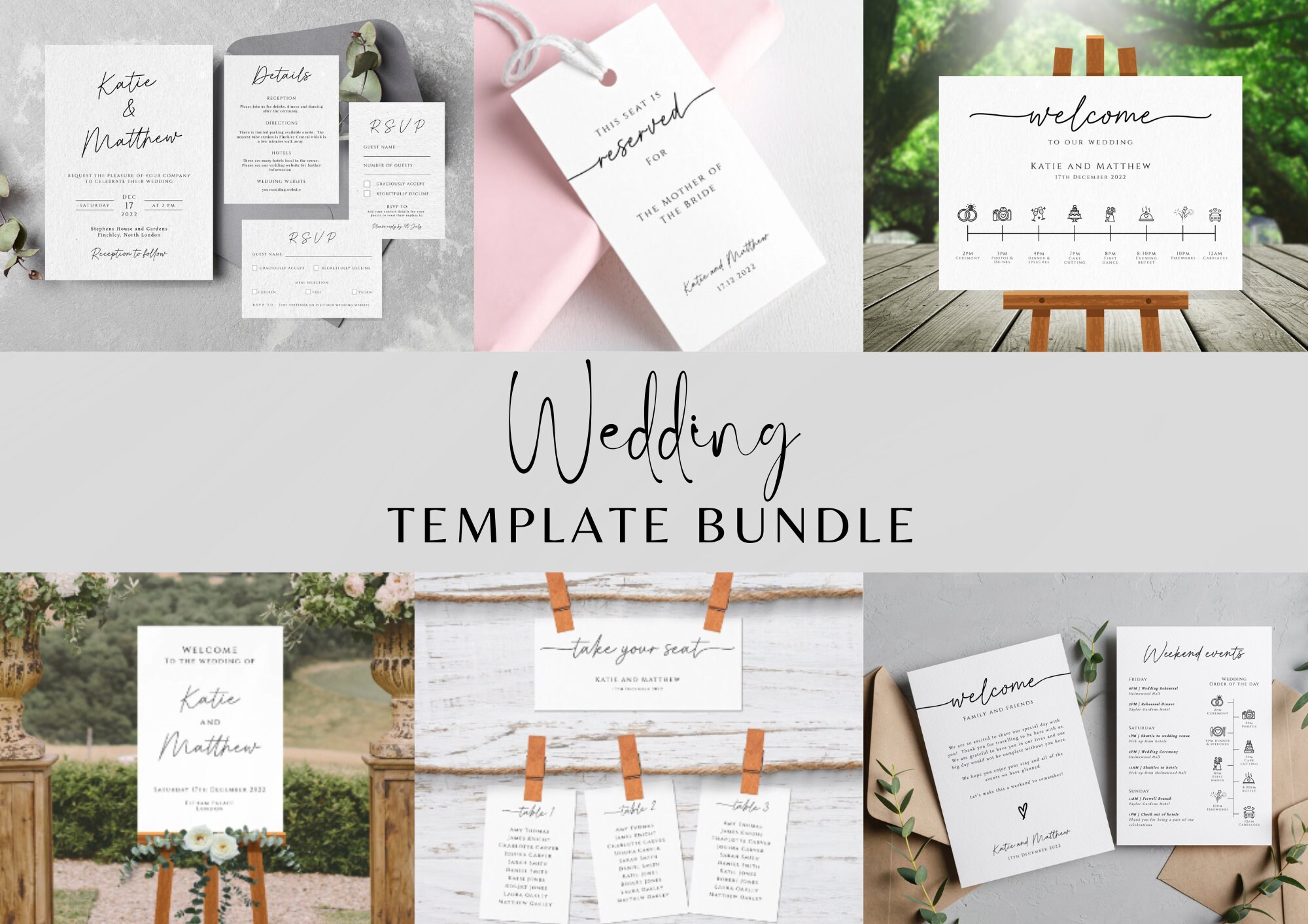 Simple Wedding Template Bundle Diy Wedding Stationary Kit - Etsy UK