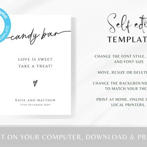 Wedding Candy Bar Sign Template, Wedding Love is Sweet Take a Treat ...