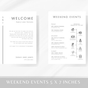 Wedding Weekend Events Card Template With Icons, Wedding Timeline ...