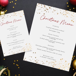 Red and Gold Christmas Dinner Menu Template, Editable Festive Holiday ...