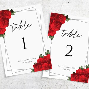 Wedding Table Number Template, Red and Black Table Number Signs ...