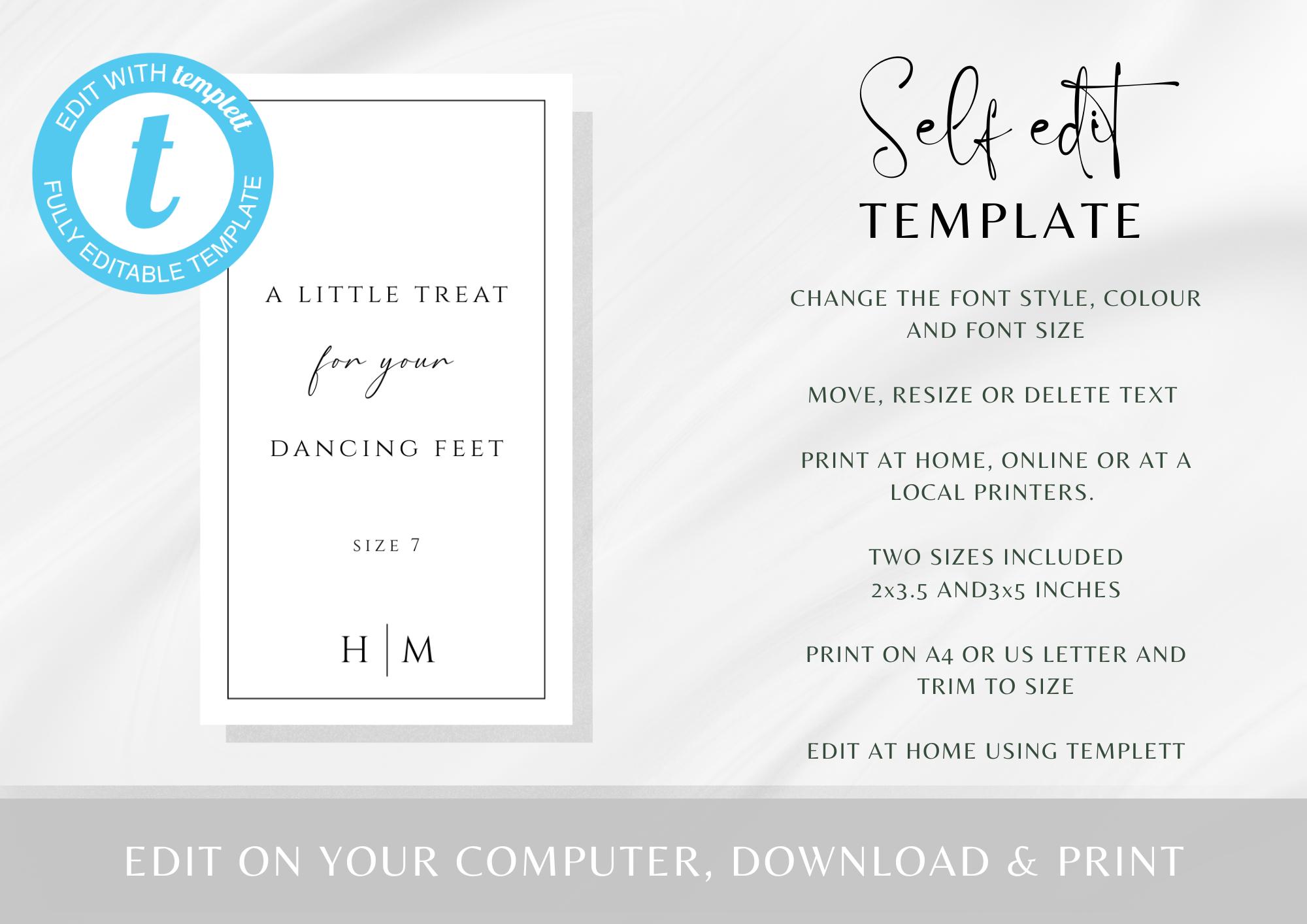 Wedding Dancing Feet Tag Template, Monogram Flip Flops Printable Tag ...