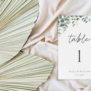 Wedding Table Number Template, Eucalyptus Table Number Signs, Diy ...