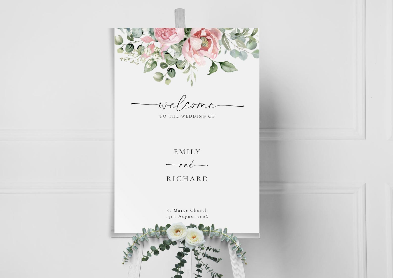 Pink Wedding Welcome Sign Template, Editable and Printable Floral and ...