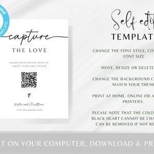 Capture the Love QR Code Sign Template, Wedding Photo Sign Printable ...