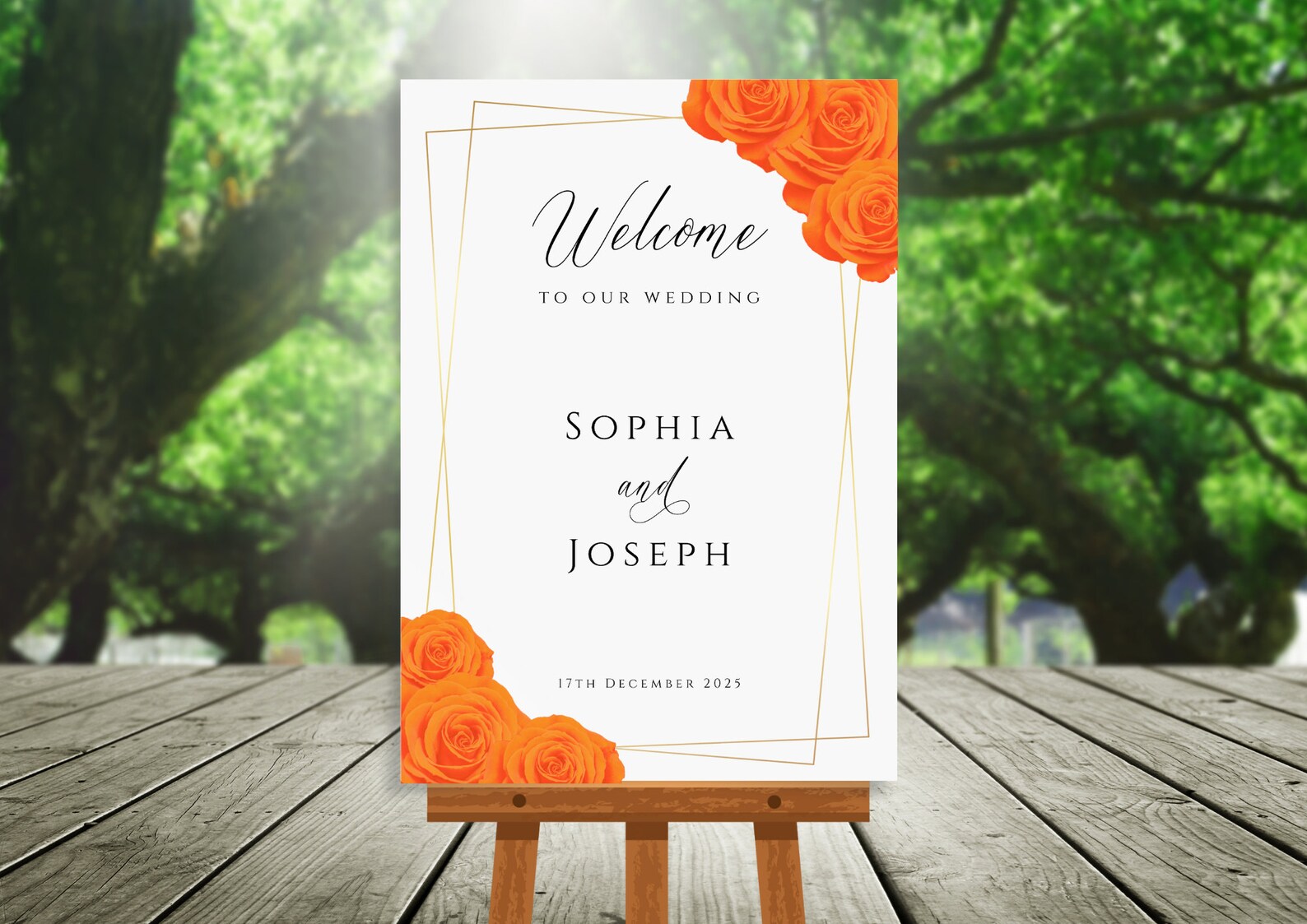 Orange and Gold Welcome Sign Template, Orange Rose Wedding Welcome Sign ...