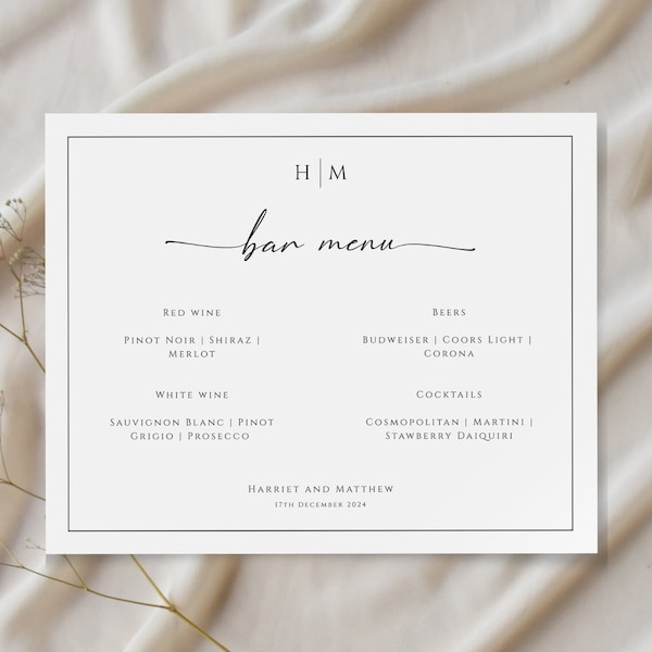 Wedding Bar Menu - Etsy