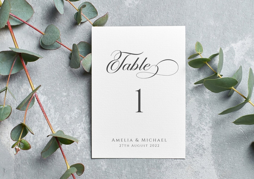 Calligraphy Table Number Template, Elegant Wedding Table Number Signs ...