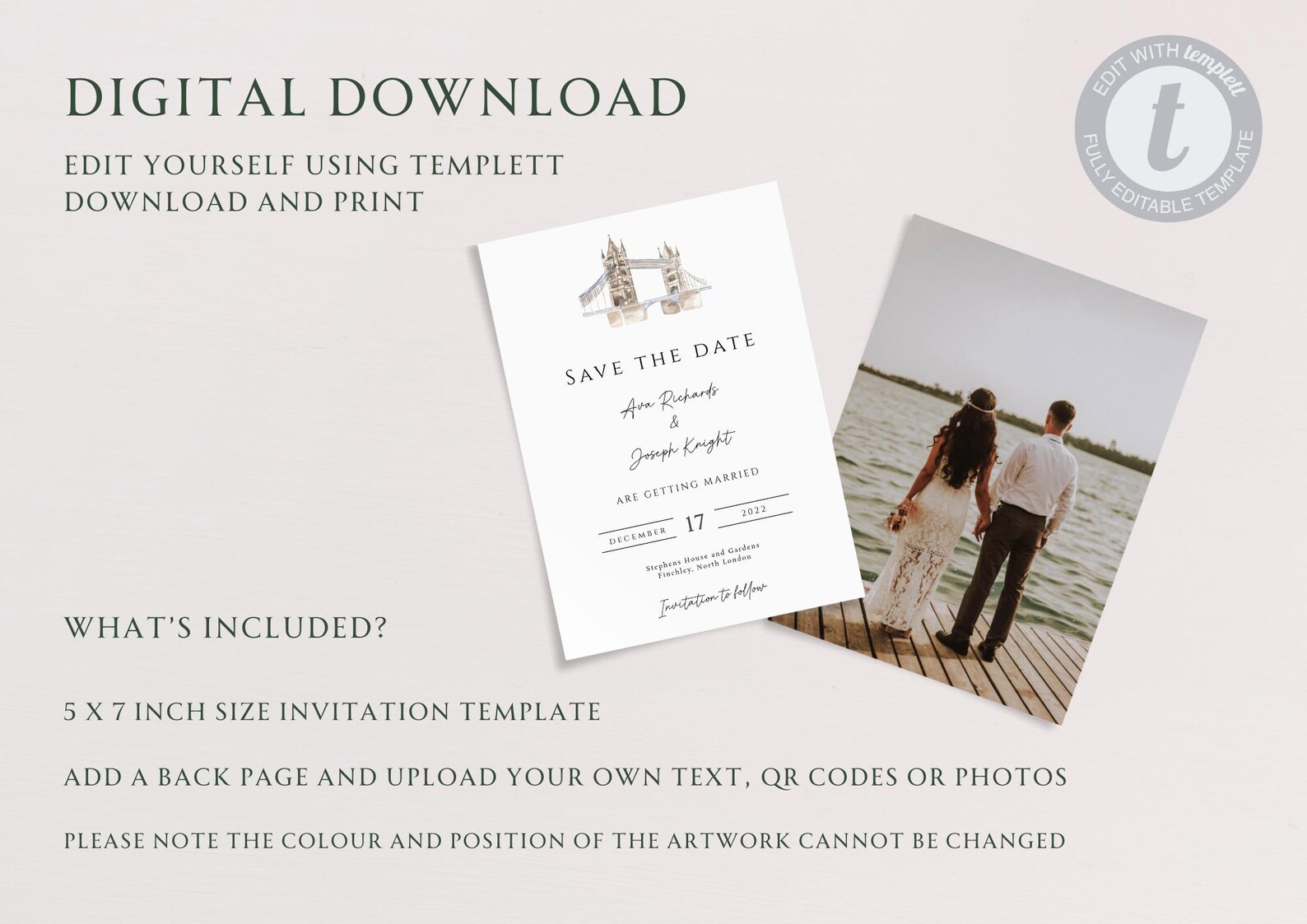 London Invitation Template, Destination Wedding Save the Date Template ...