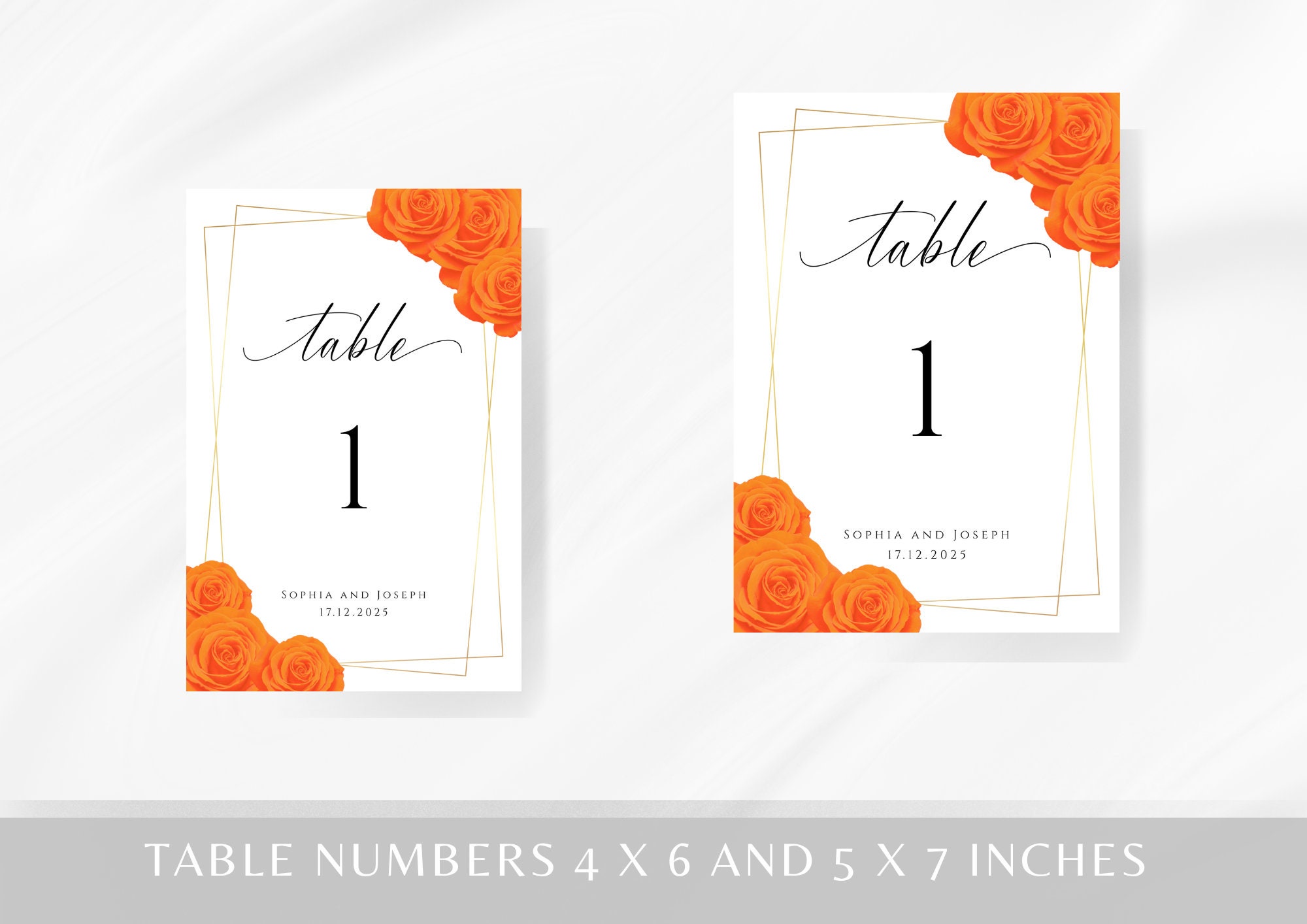 Wedding Table Number Template, Orange and Gold Table Number Signs, Diy ...