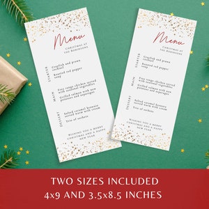 Gold Christmas Dinner Party Menu Template, Printable and Editable Tall ...
