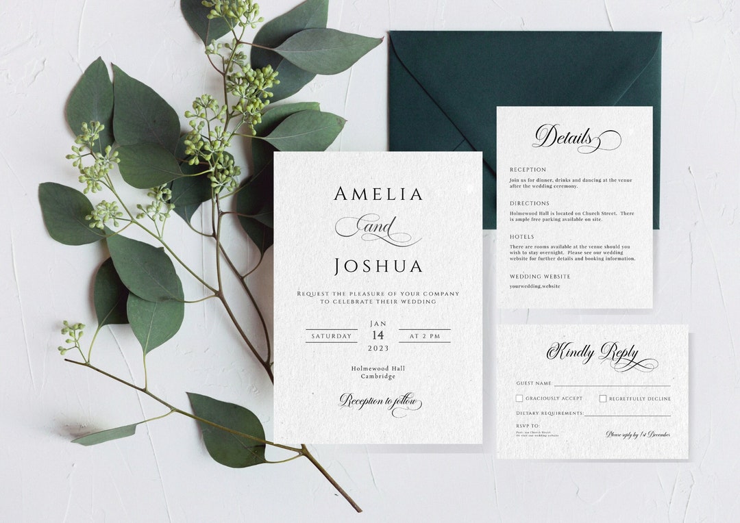 Elegant Wedding Invitation Template Suite, Printable Traditional ...