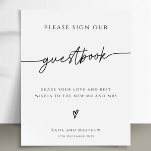 Simple Wedding Guestbook Sign Template, Printable Sign Our Guest Book, Handwriting Style Love ...