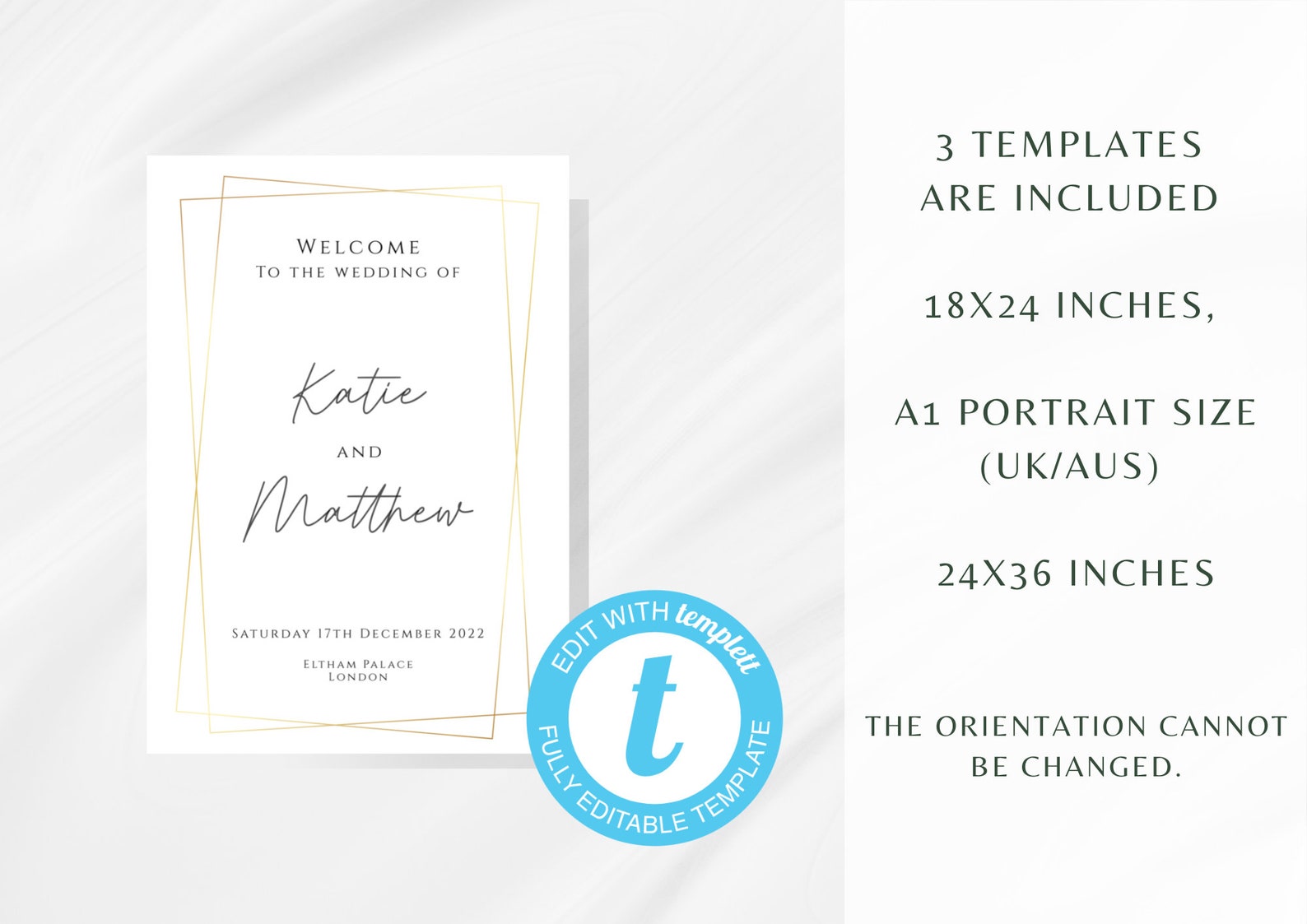 Wedding Welcome Sign Template Simple Gold Welcome to Our - Etsy