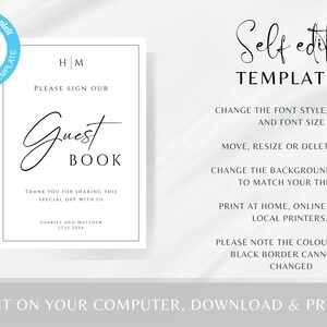 Wedding Guest Book Sign Template, Monogram Guestbook Sign Printable ...