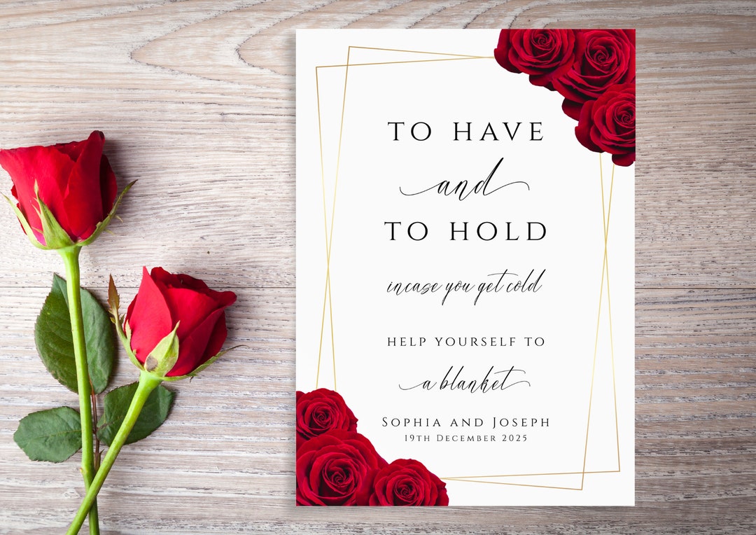 Wedding Blanket Printable Sign Template, Red Rose and Gold Border to ...