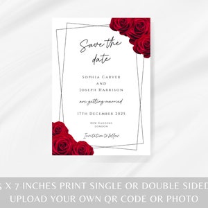 Red and Black Save the Date Invitation Template, Red Rose Wedding Save ...