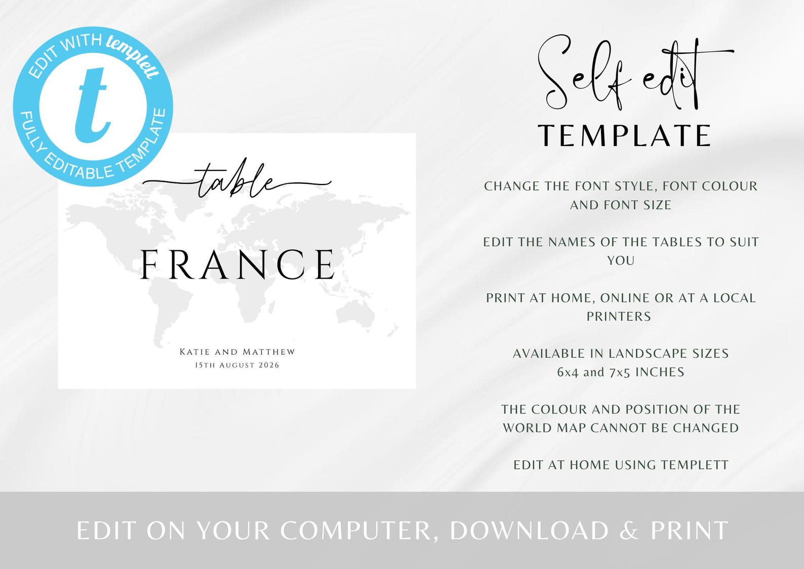 Editable Country Wedding Table Name Template, World Map Table Number ...